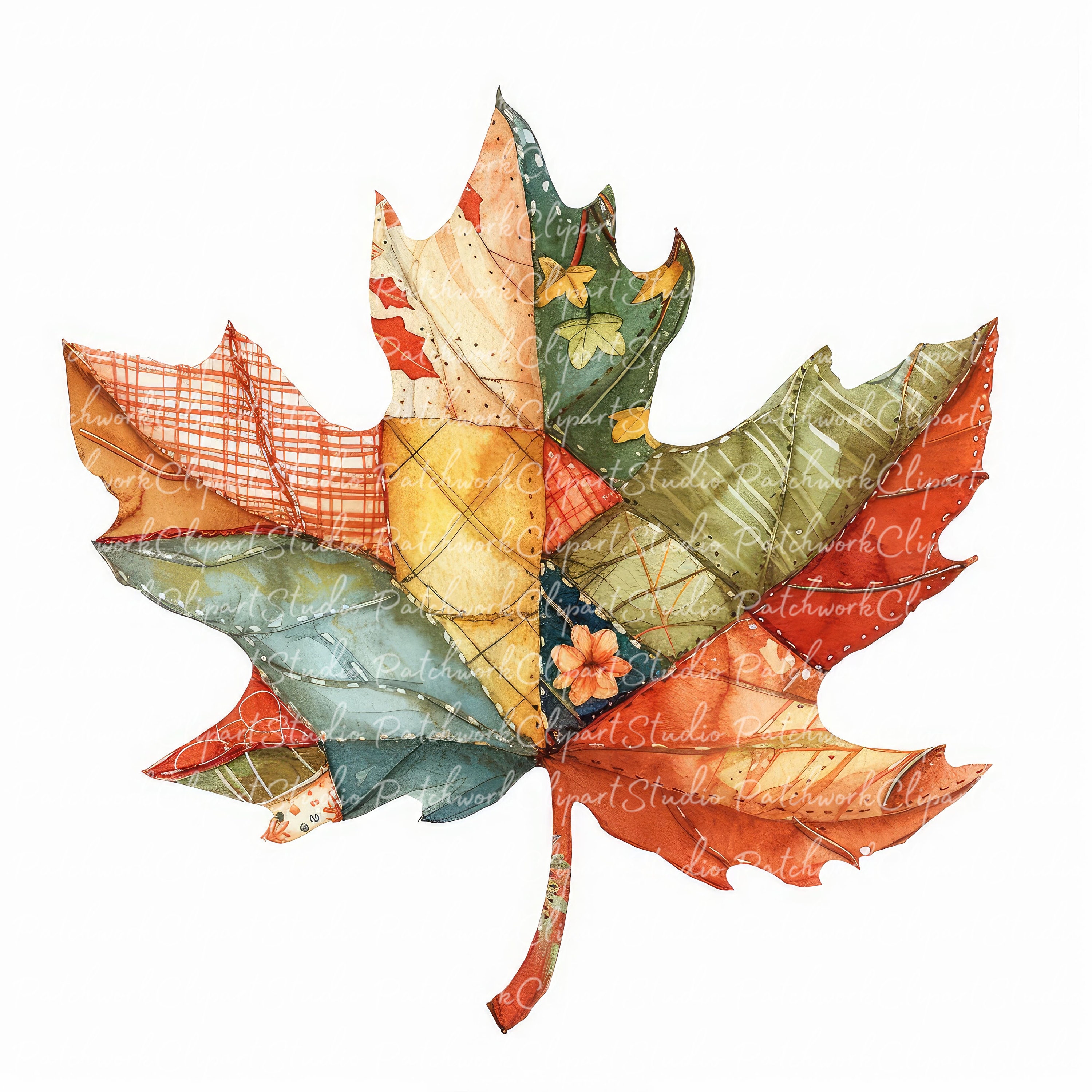 10 Leaves Clipart Bundle, PNG & JPG, Printable Patchwork Leaf ...