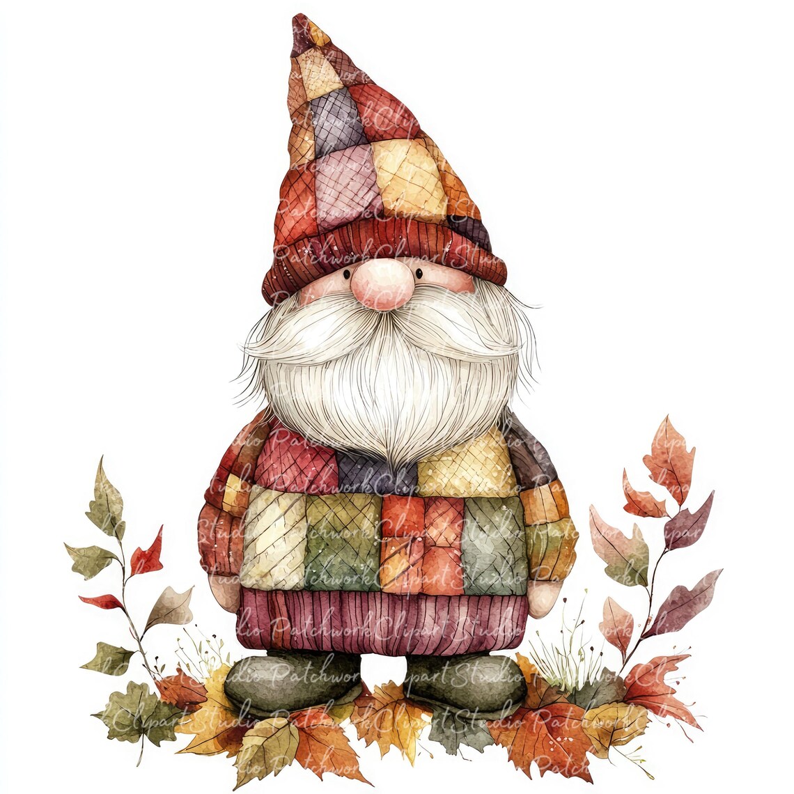 10 Autumn Gnome Clipart Bundle, PNG & JPG, Printable Patchwork, Gnome ...
