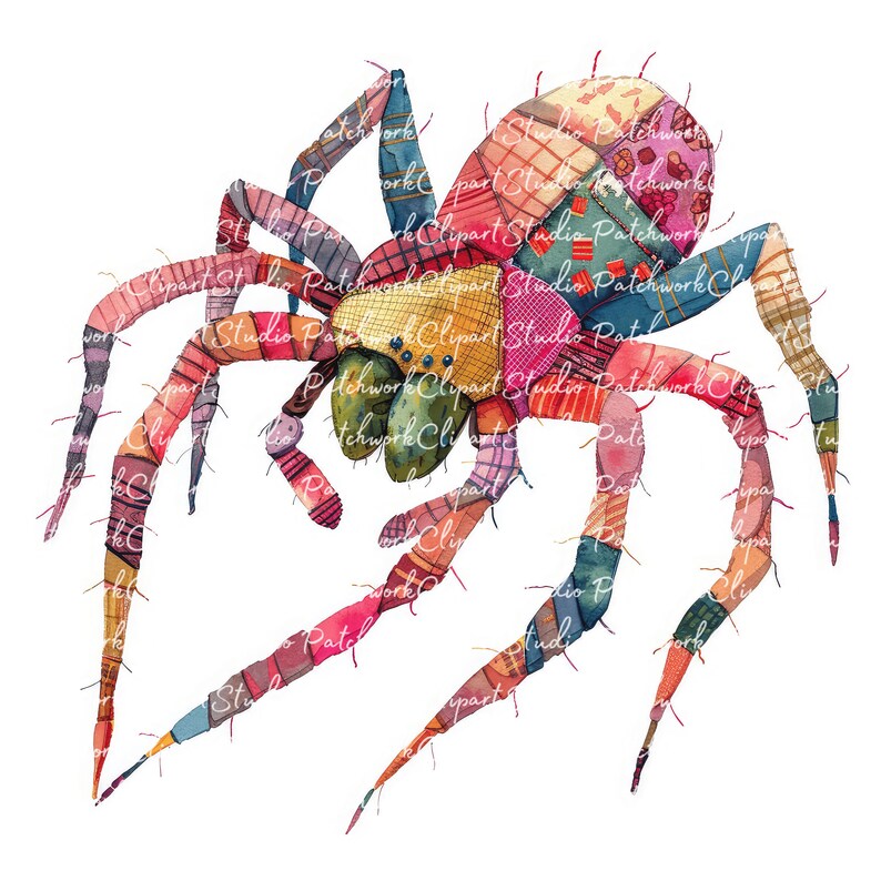 10 Spiders Clipart Bundle, PNG & JPG, Printable Patchwork Spider, Illustrations, Digital ...