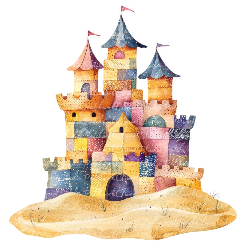 10 Sandcastle Clipart Bundle, PNG & JPG, Printable Patchwork Beach ...