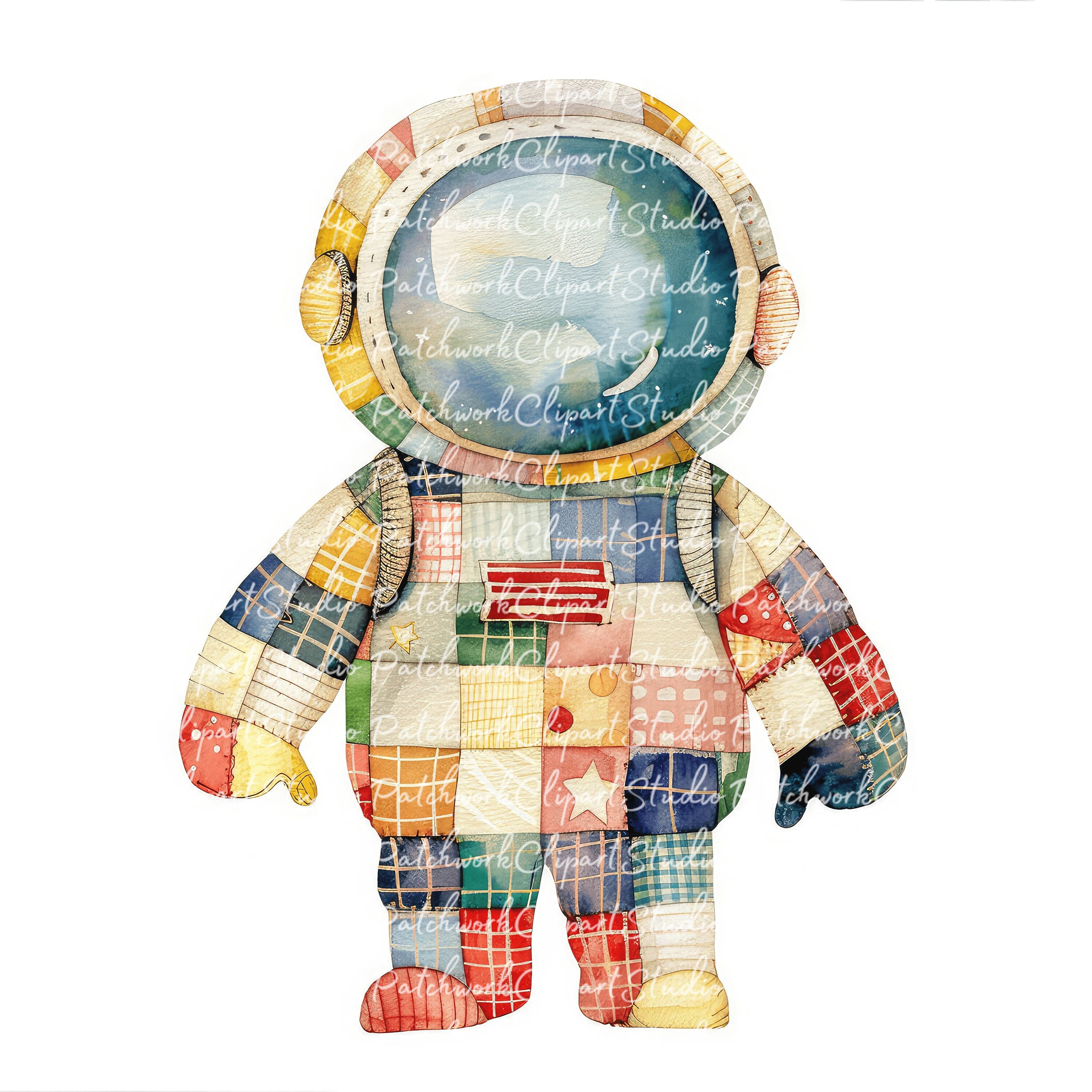 10 Astronauts Clipart Bundle, PNG & JPG, Printable Patchwork Astronaut ...