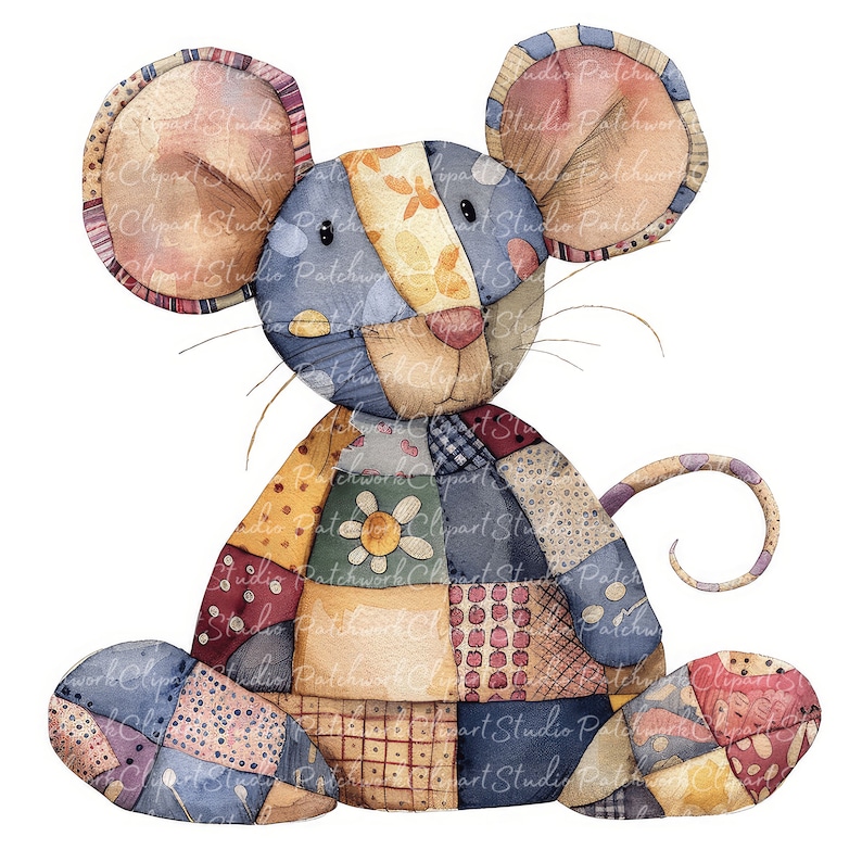 10 Mice Clipart Bundle, PNG & JPG, Printable Patchwork Mouse ...