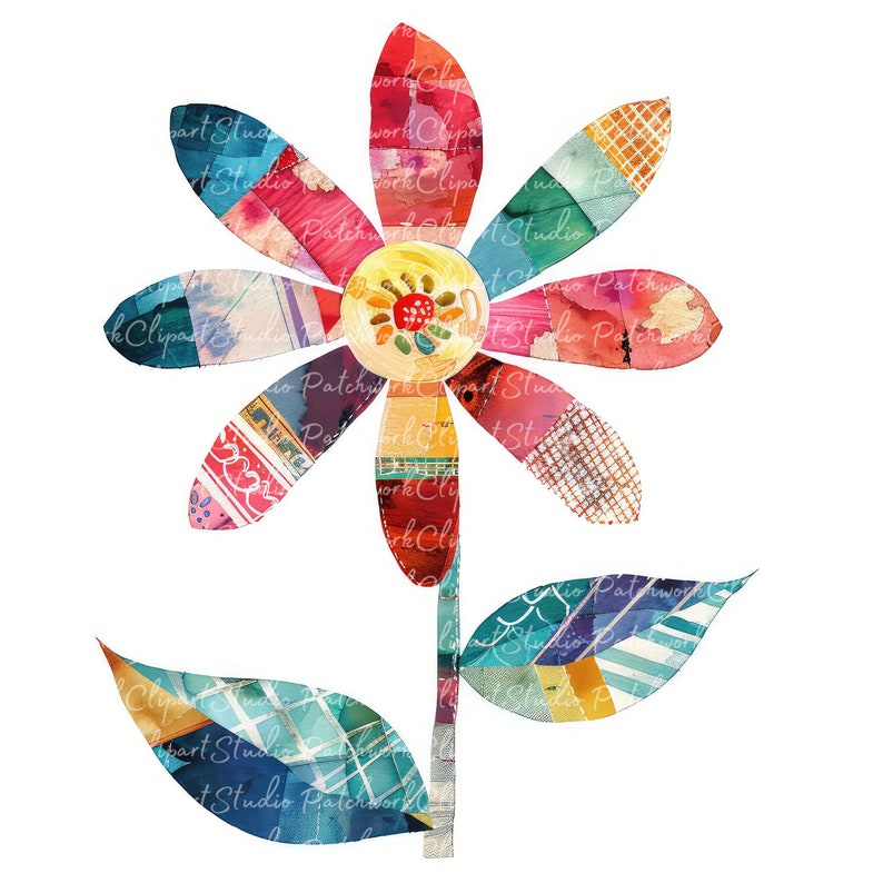 10 Colorful Flower Clipart Bundle, PNG & JPG, Printable Patchwork ...