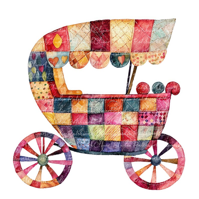 10 Carriage Clipart Bundle, PNG & JPG, Printable Patchwork Carriage ...