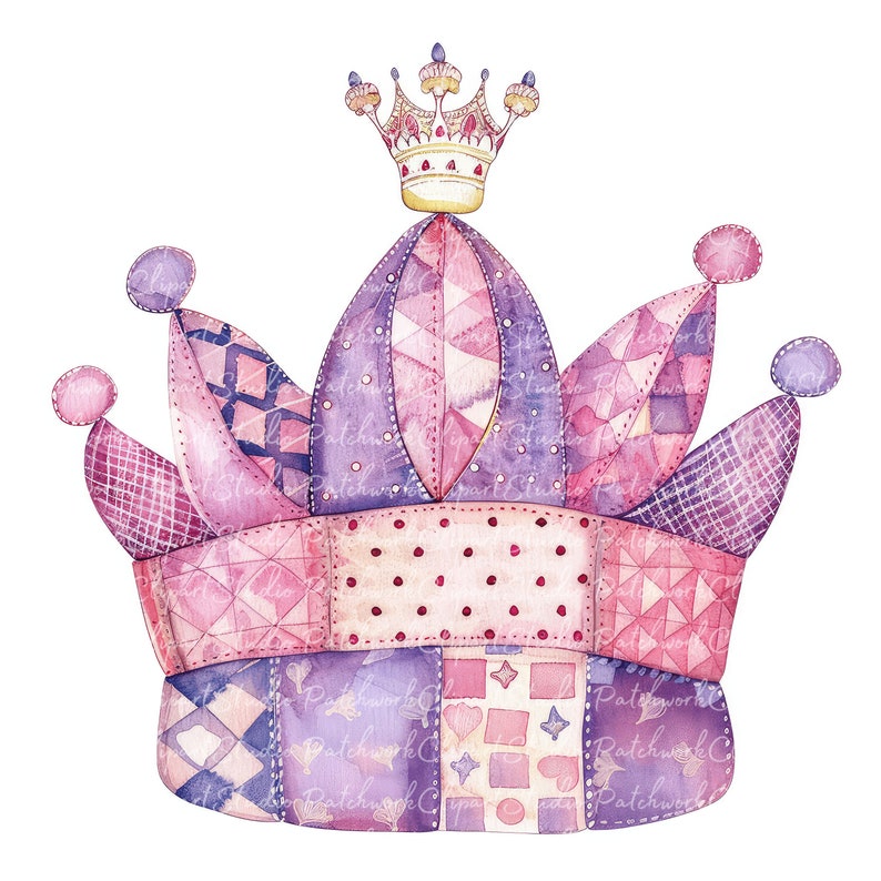 10 Purple Crown Clipart Bundle, PNG & JPG, Printable Patchwork Crowns ...