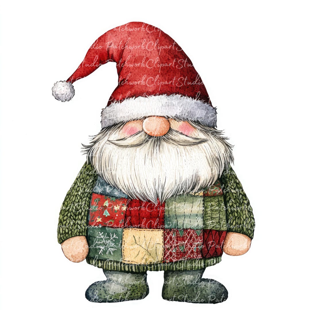 10 Christmas Gnome Clipart Bundle, PNG & JPG, Printable Patchwork, XMAS ...