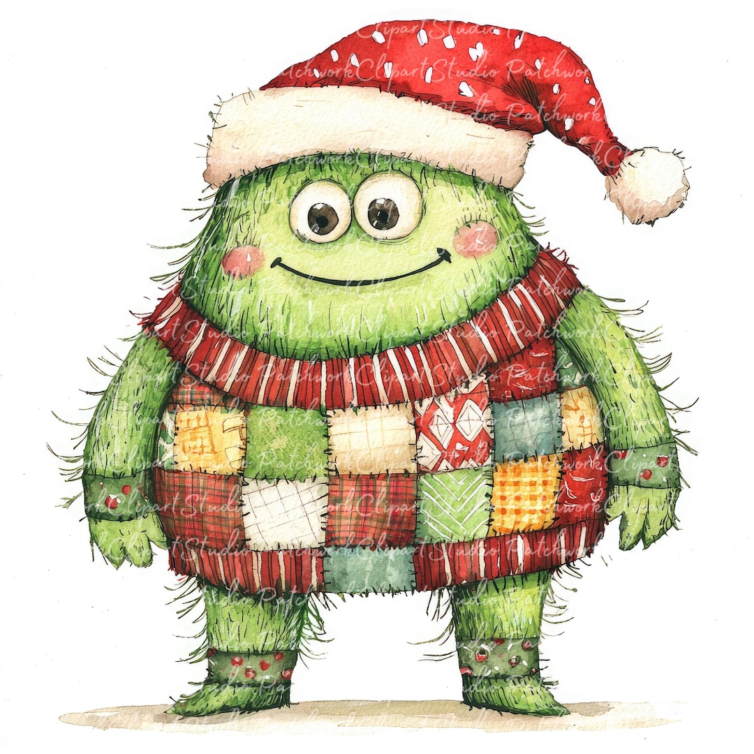 10 Christmas Monster Clipart Bundle, PNG & JPG, Printable Patchwork ...