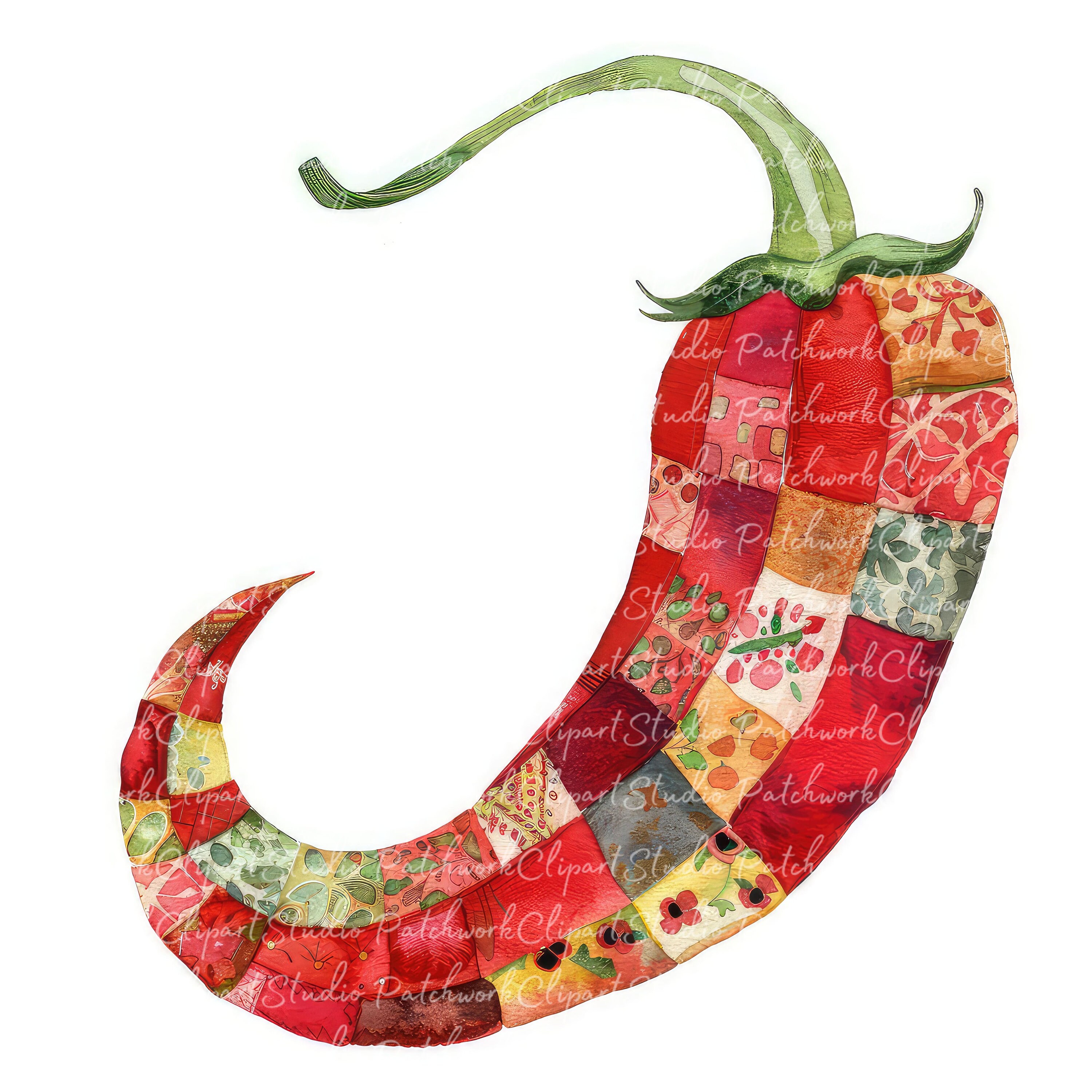 10 Hot Peppers Clipart Bundle, PNG & JPG, Printable Patchwork Pepper ...