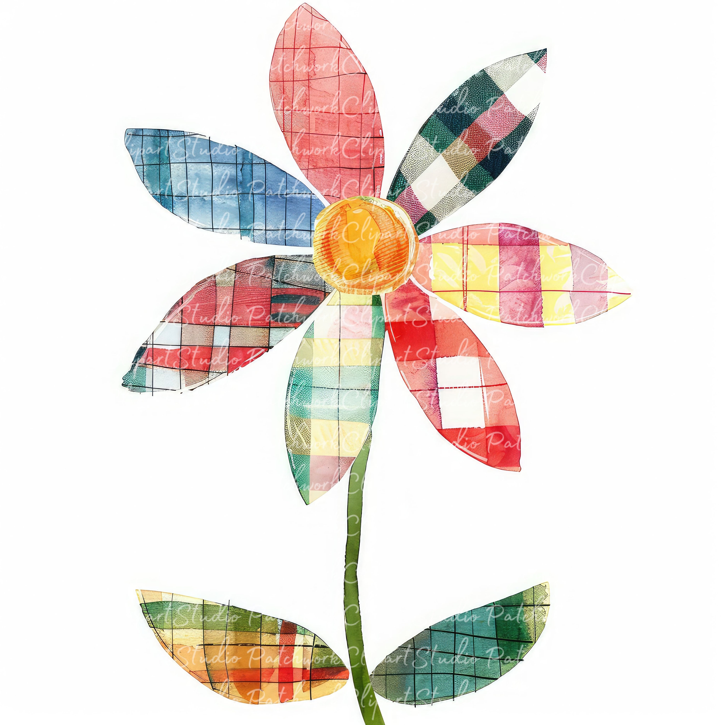 10 Colorful Flower Clipart Bundle, PNG & JPG, Printable Patchwork ...