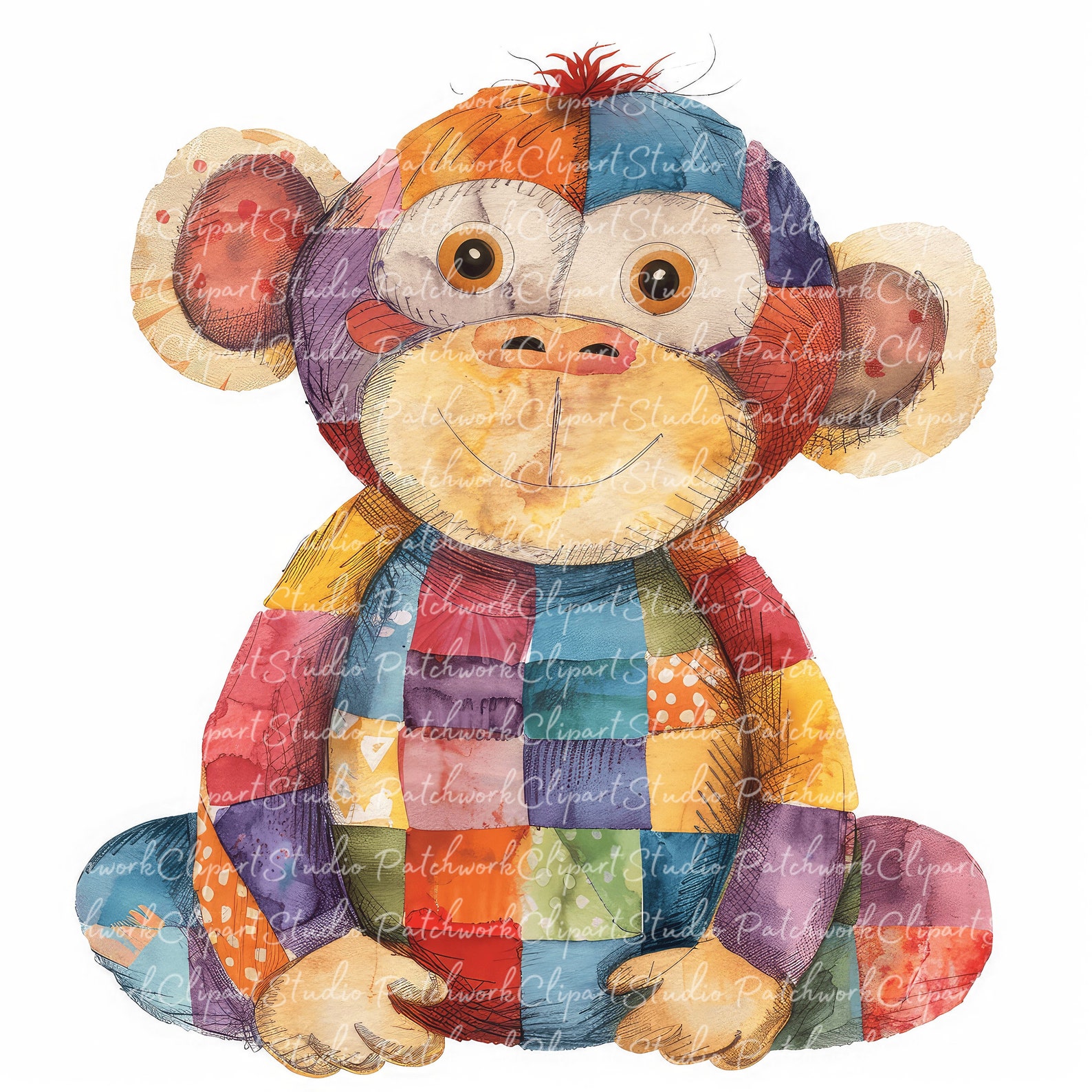 10 Monkeys Clipart Bundle, PNG & JPG, Printable Patchwork Monkey ...