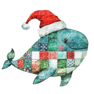 10 Christmas Whale Clipart Bundle, PNG & JPG, Printable Patchwork, XMAS ...