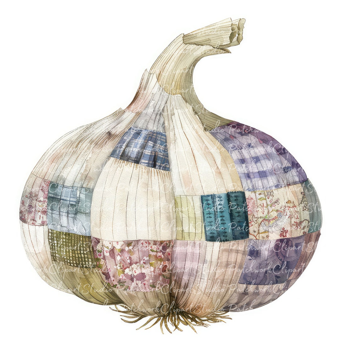 10 Garlic Clipart Bundle, PNG & JPG, Printable Patchwork Garlic ...