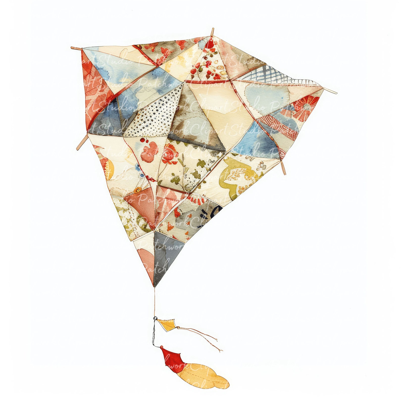 10 Kites Clipart Bundle, PNG & JPG, Printable Patchwork Kite ...