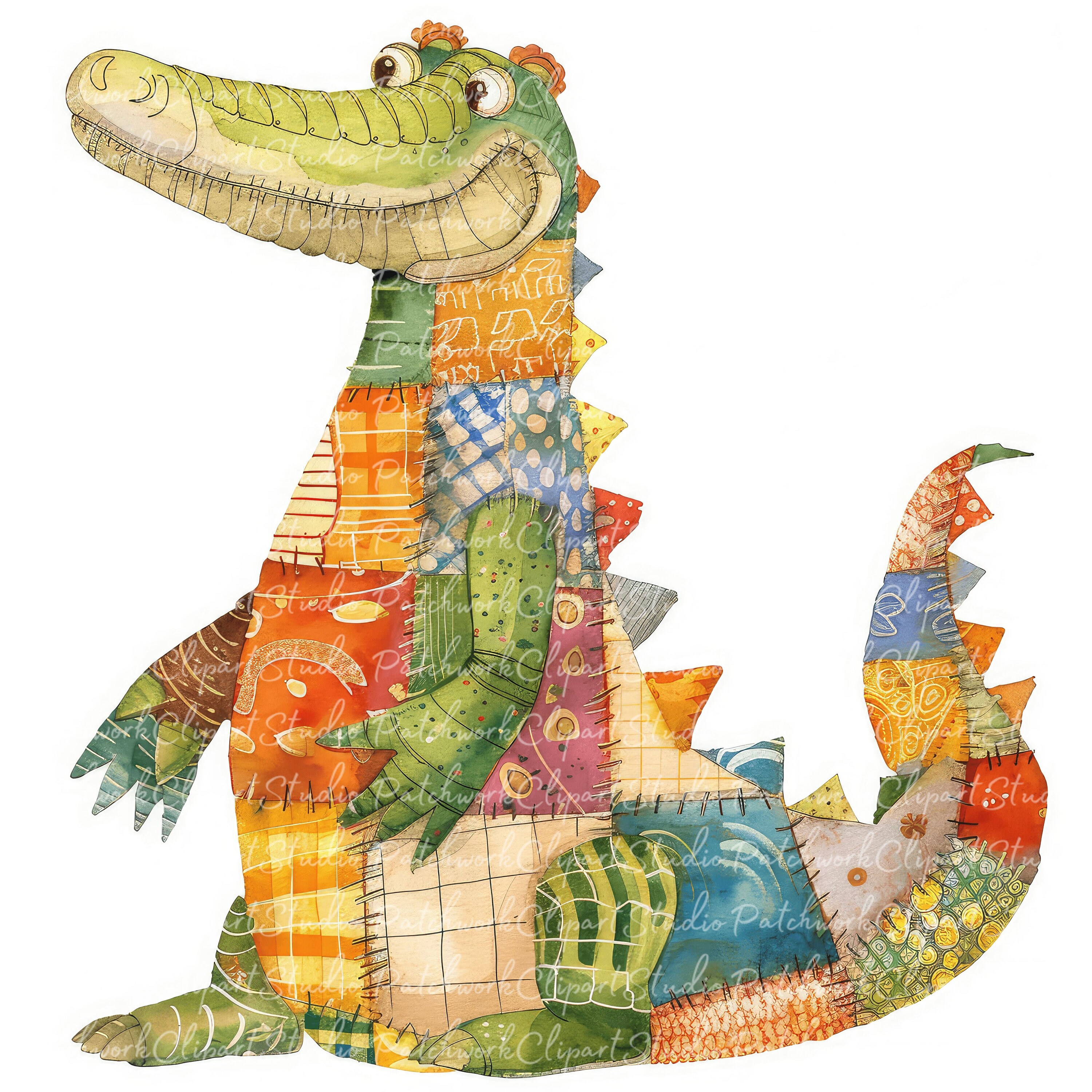 10 Crocodiles Clipart Bundle, PNG & JPG, Printable Patchwork Crocodile ...