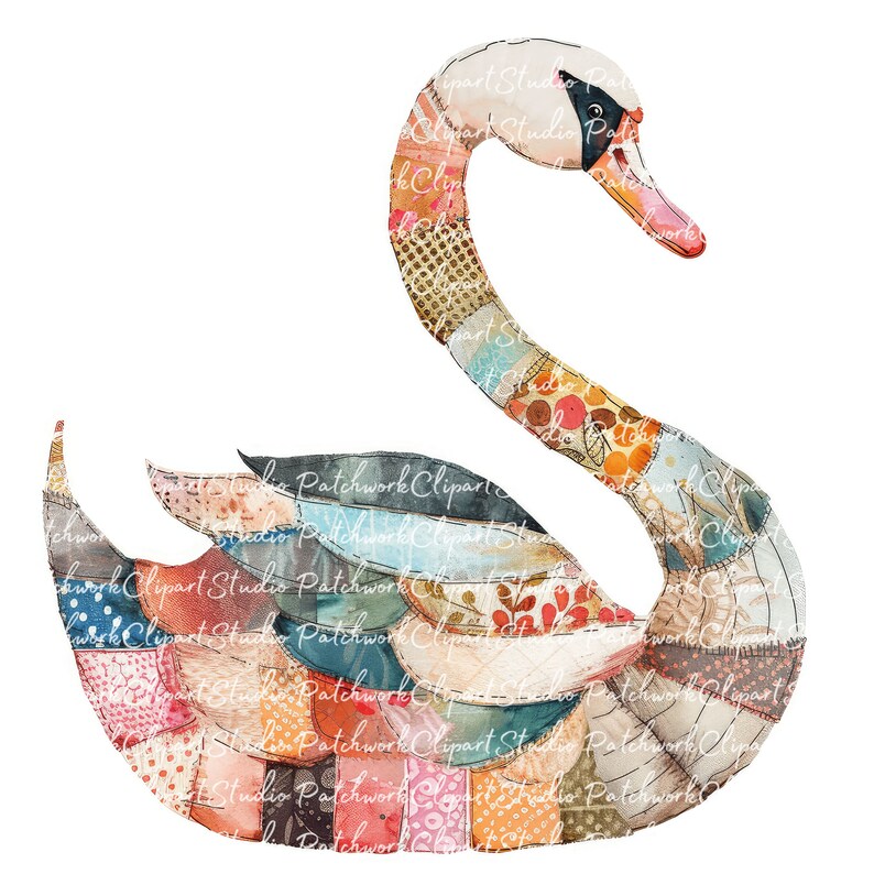 10 Swans Clipart Bundle, PNG & JPG, Printable Patchwork Swan ...