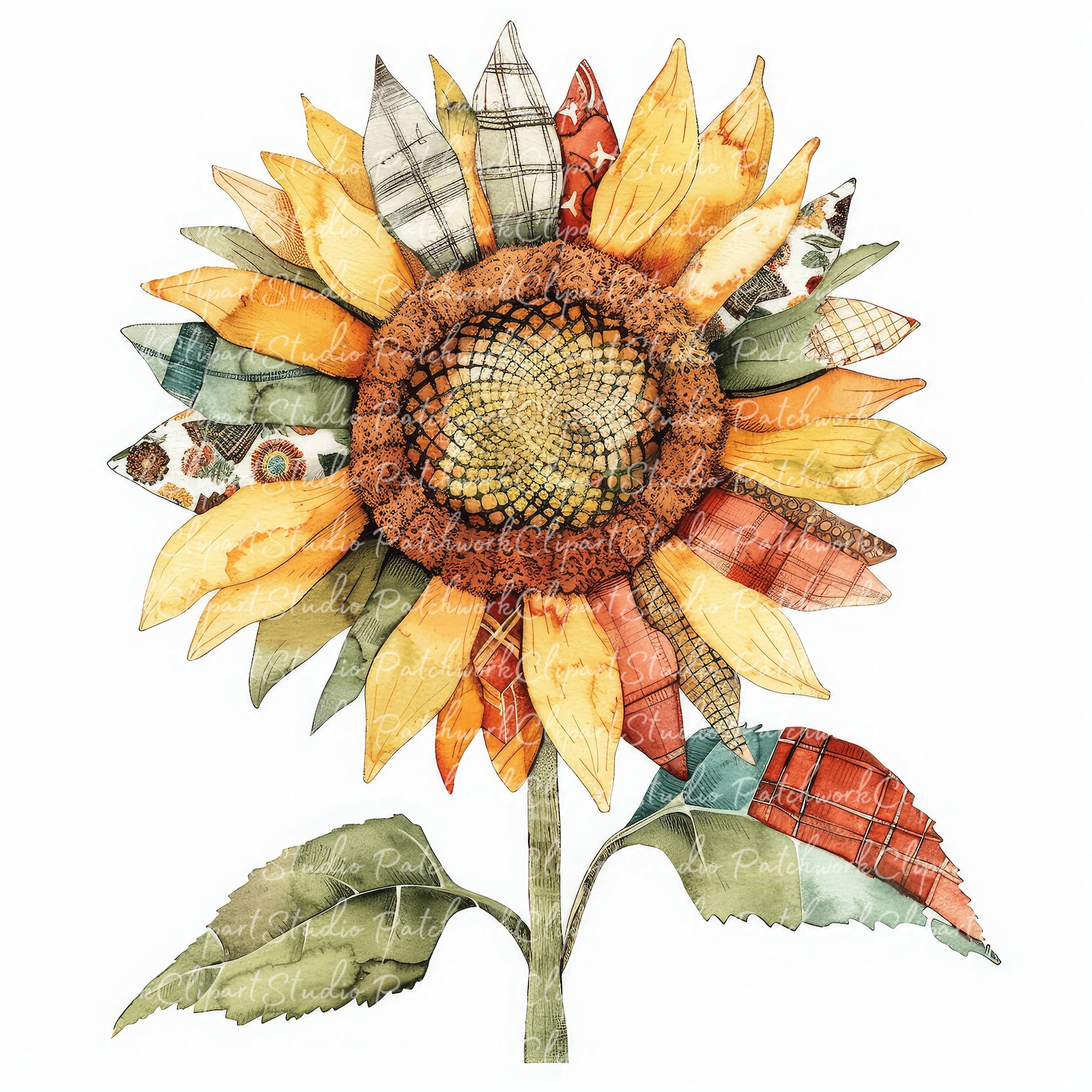 10 Sunflowers Clipart Bundle, PNG & JPG, Printable Patchwork Sunflower ...
