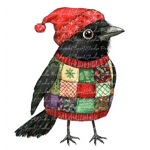 10 Christmas Crow Clipart Bundle, PNG & JPG, Printable Patchwork ...