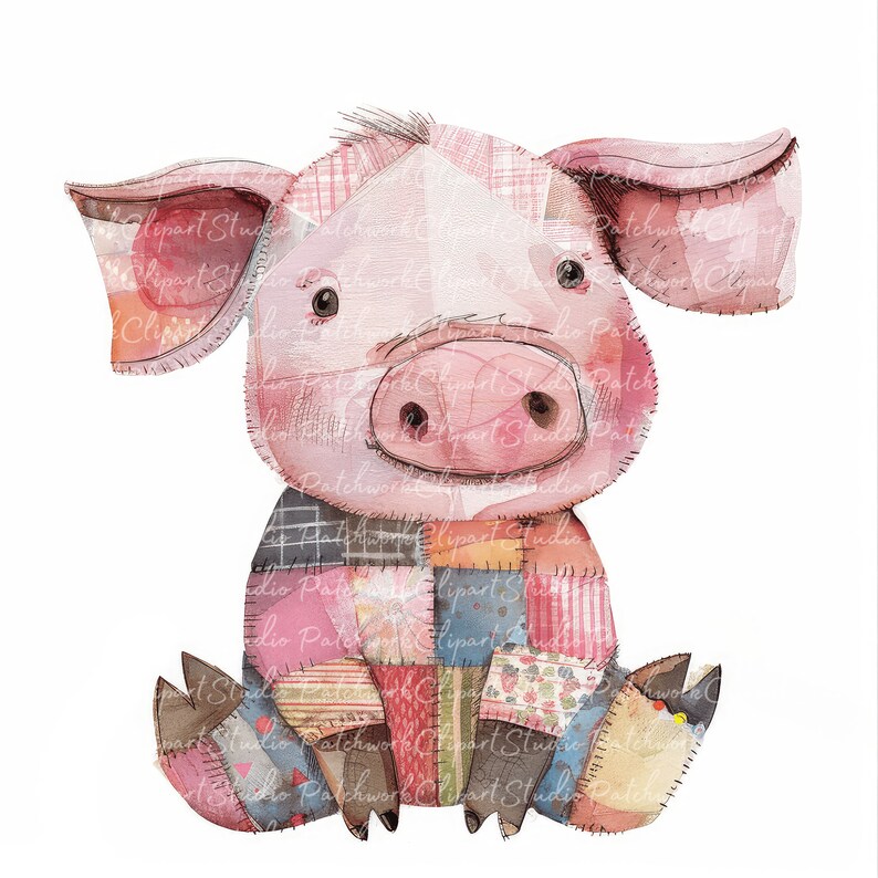 10 Pigs Clipart Bundle, PNG & JPG, Printable Patchwork Pig ...
