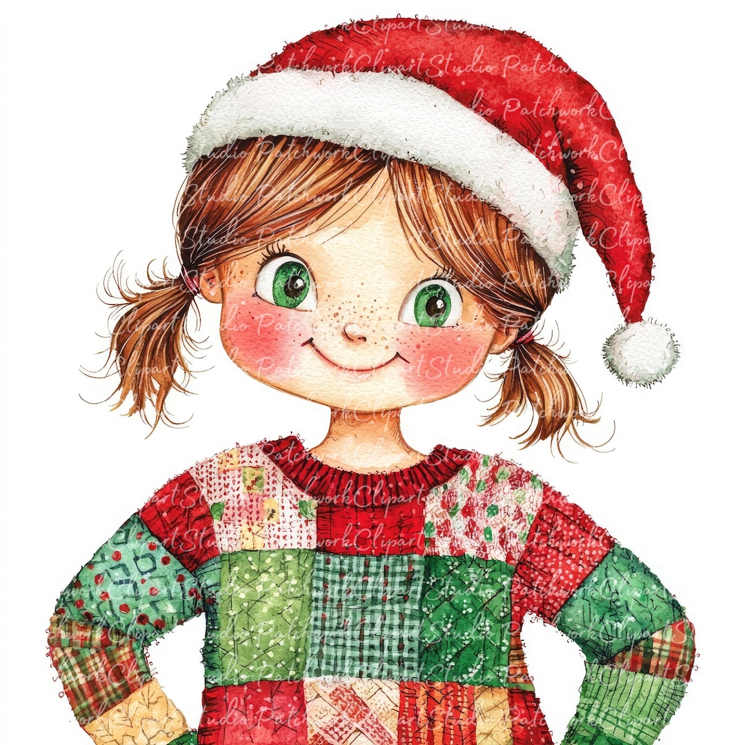 10 Cute Christmas Girl Clipart Bundle, PNG & JPG, Printable Patchwork ...