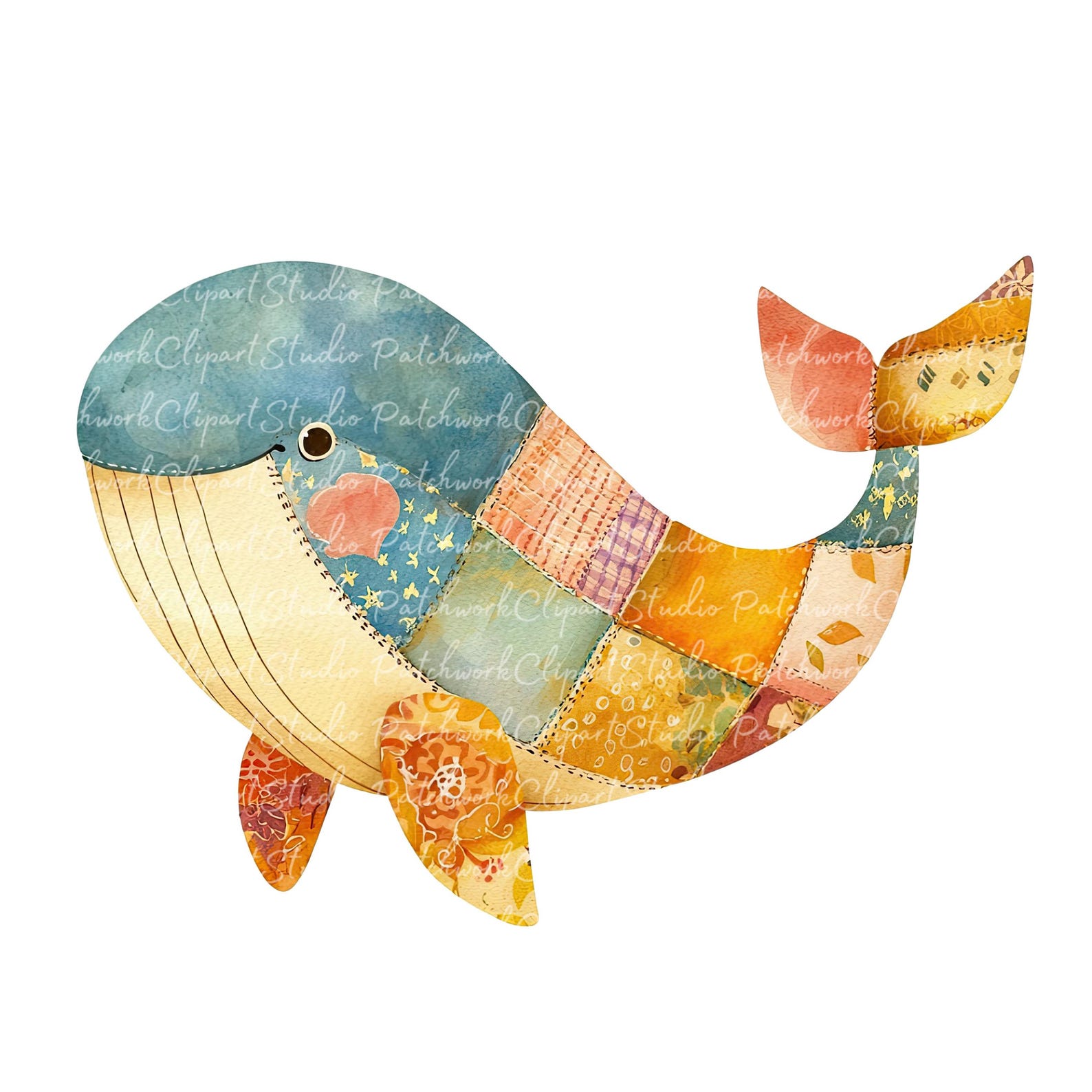 10 Whale Clipart Bundle, PNG & JPG, Printable Patchwork Whale ...