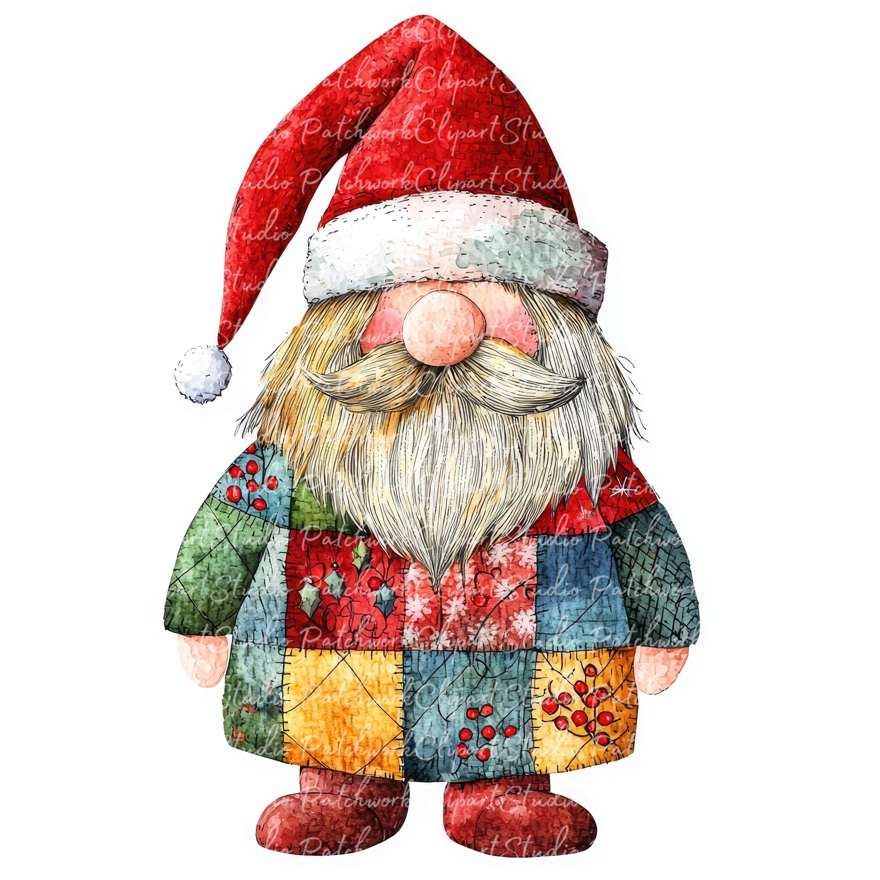 10 Christmas Gnome Clipart Bundle, PNG & JPG, Printable Patchwork, XMAS ...