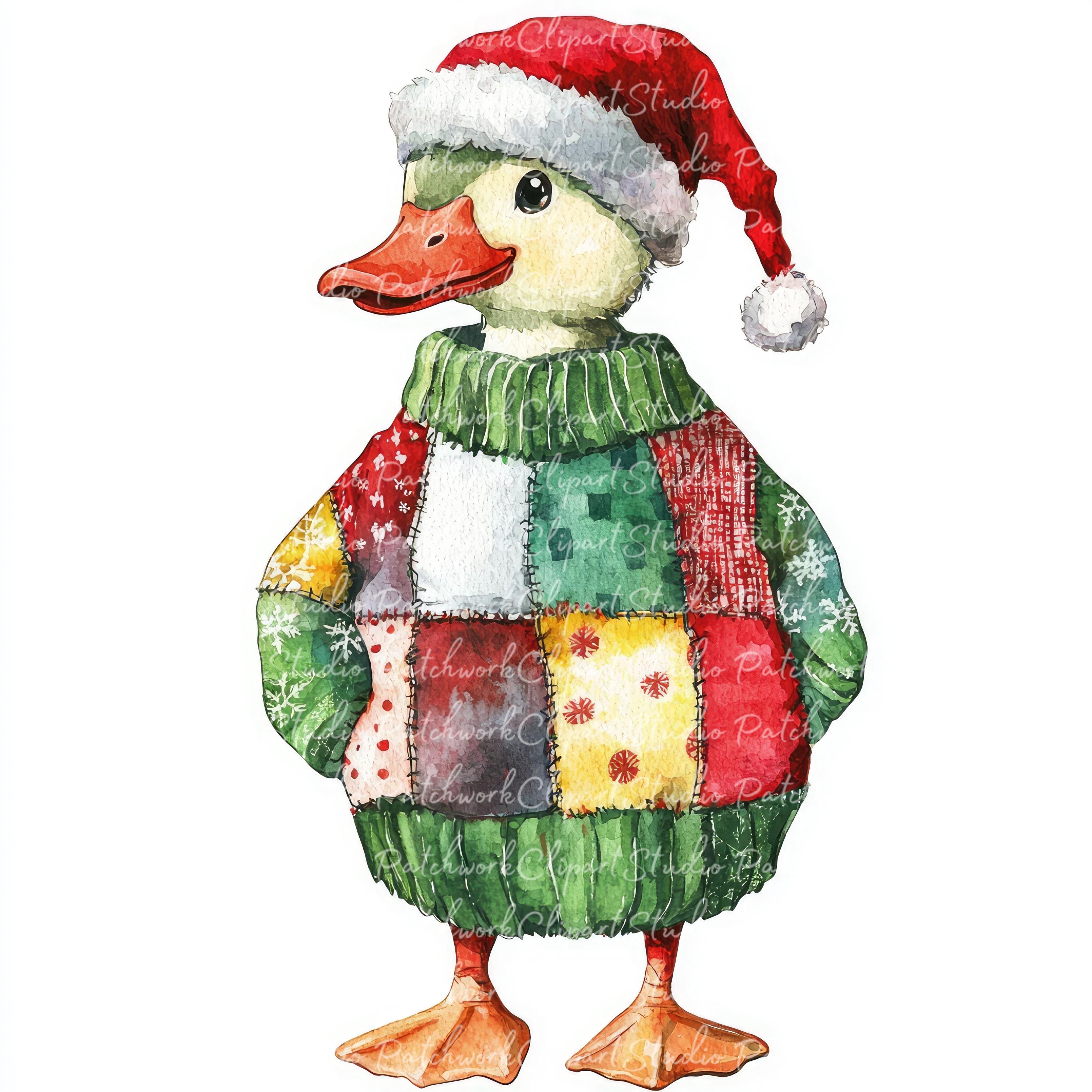 10 Christmas Duck Clipart Bundle, PNG & JPG, Printable Patchwork, XMAS ...