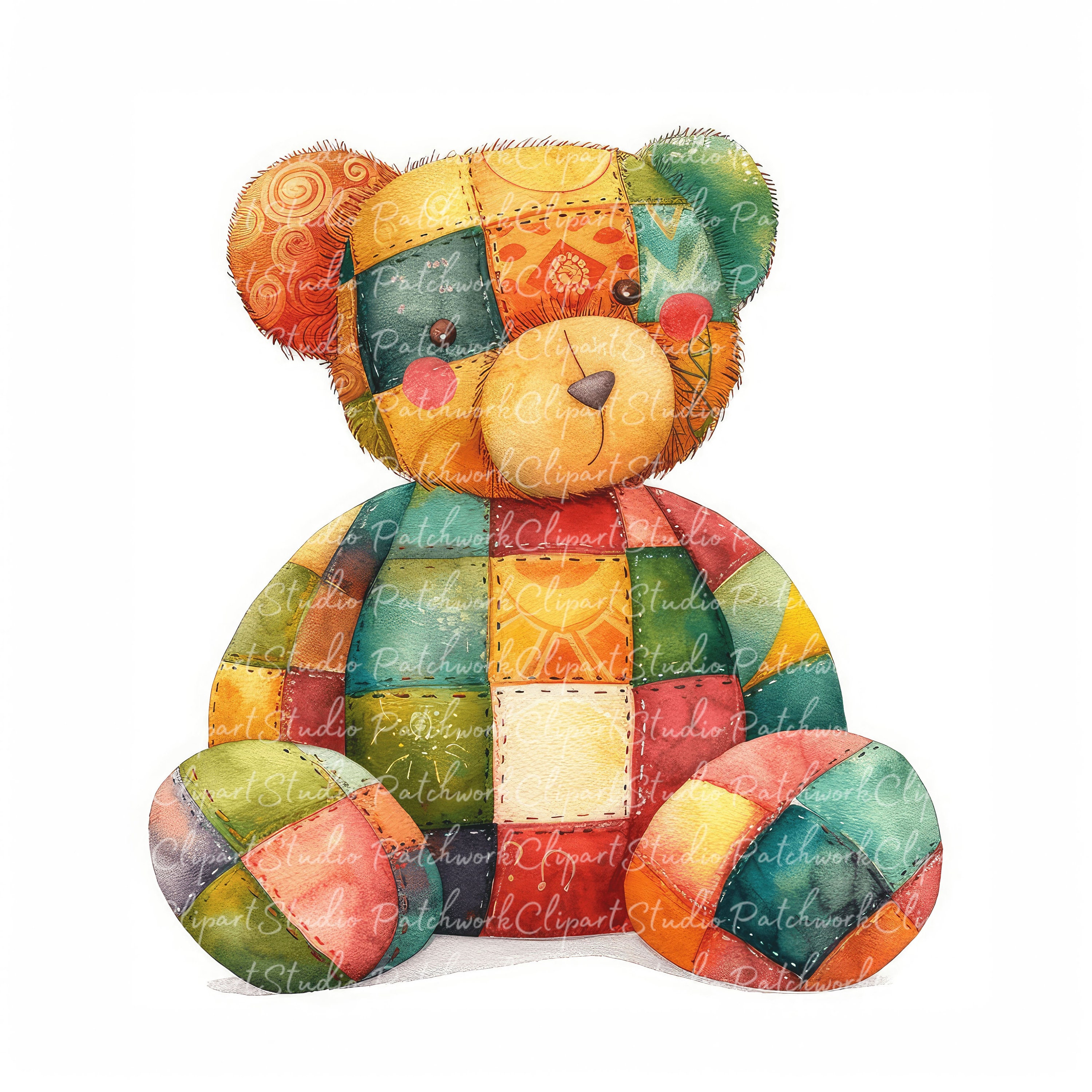 10 Teddybear Clipart Bundle, PNG & JPG, Printable Patchwork Teddy ...