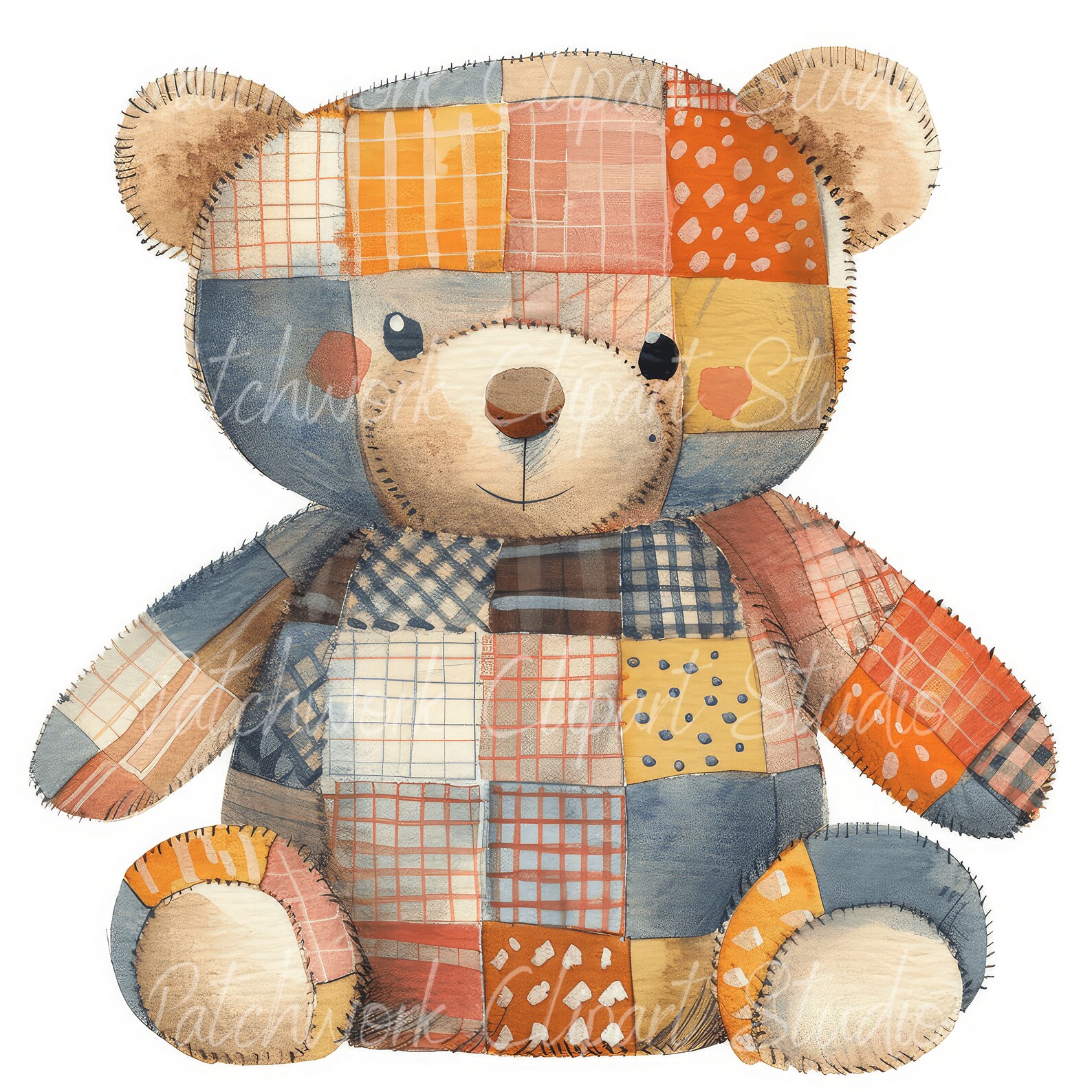 Patchwork Teddy Bear Clipart Bundle, Printable Teddy, Cute Quilted ...
