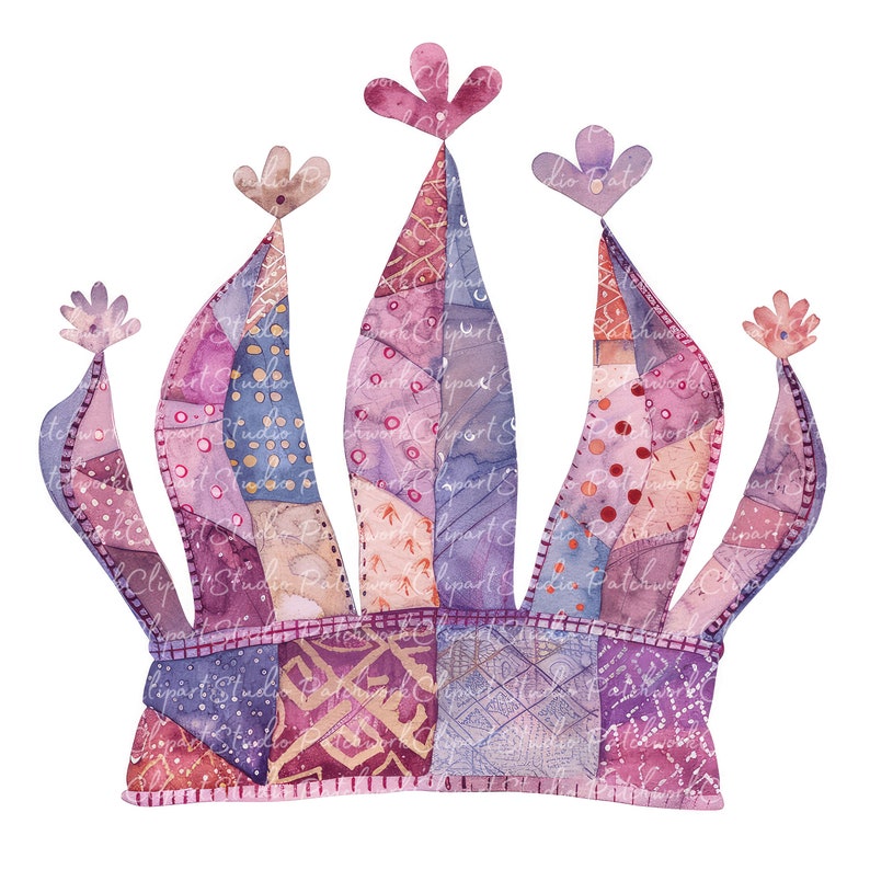 10 Purple Crown Clipart Bundle, PNG & JPG, Printable Patchwork Crowns ...