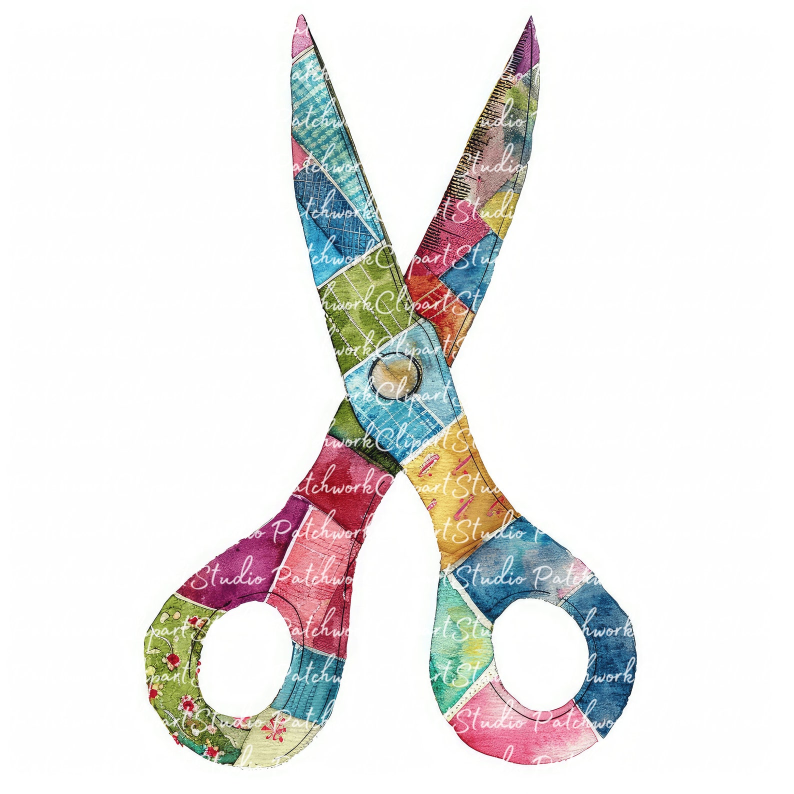 10 Scissors Clipart Bundle, PNG & JPG, Printable Patchwork Scissors ...