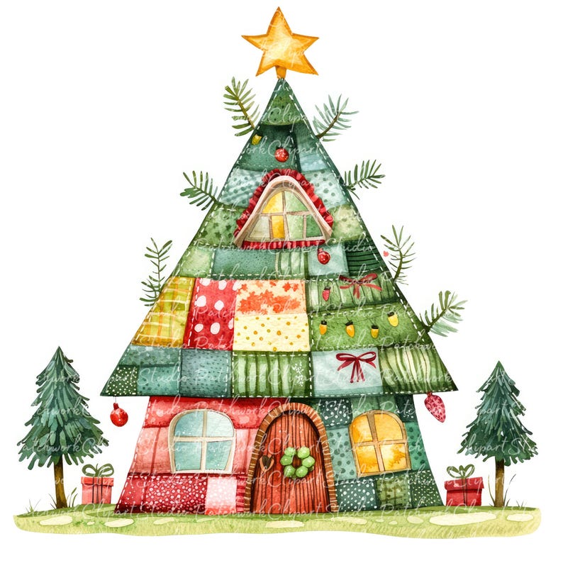 10 Whimsical Christmas House Clipart Bundle, PNG & JPG, Christmas ...