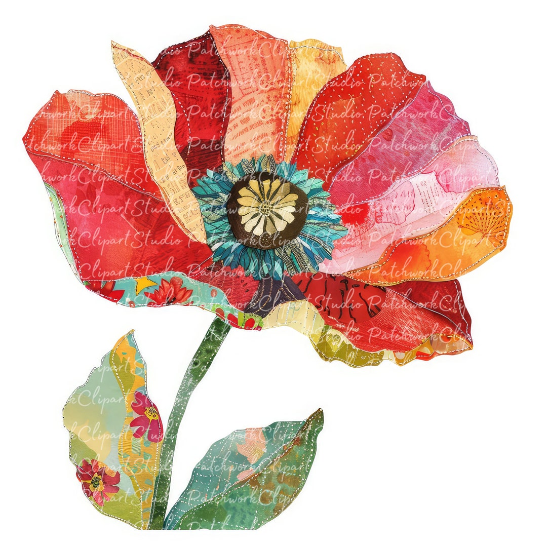 10 Poppy Flowers Clipart Bundle, PNG & JPG, Printable Patchwork Poppies ...