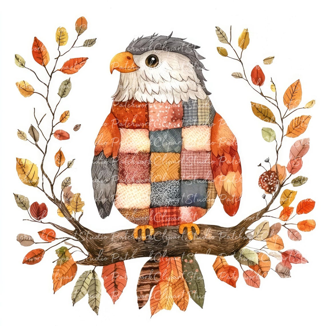 10 Autumn Eagle Clipart Bundle, PNG & JPG, Printable Patchwork, Eagle ...