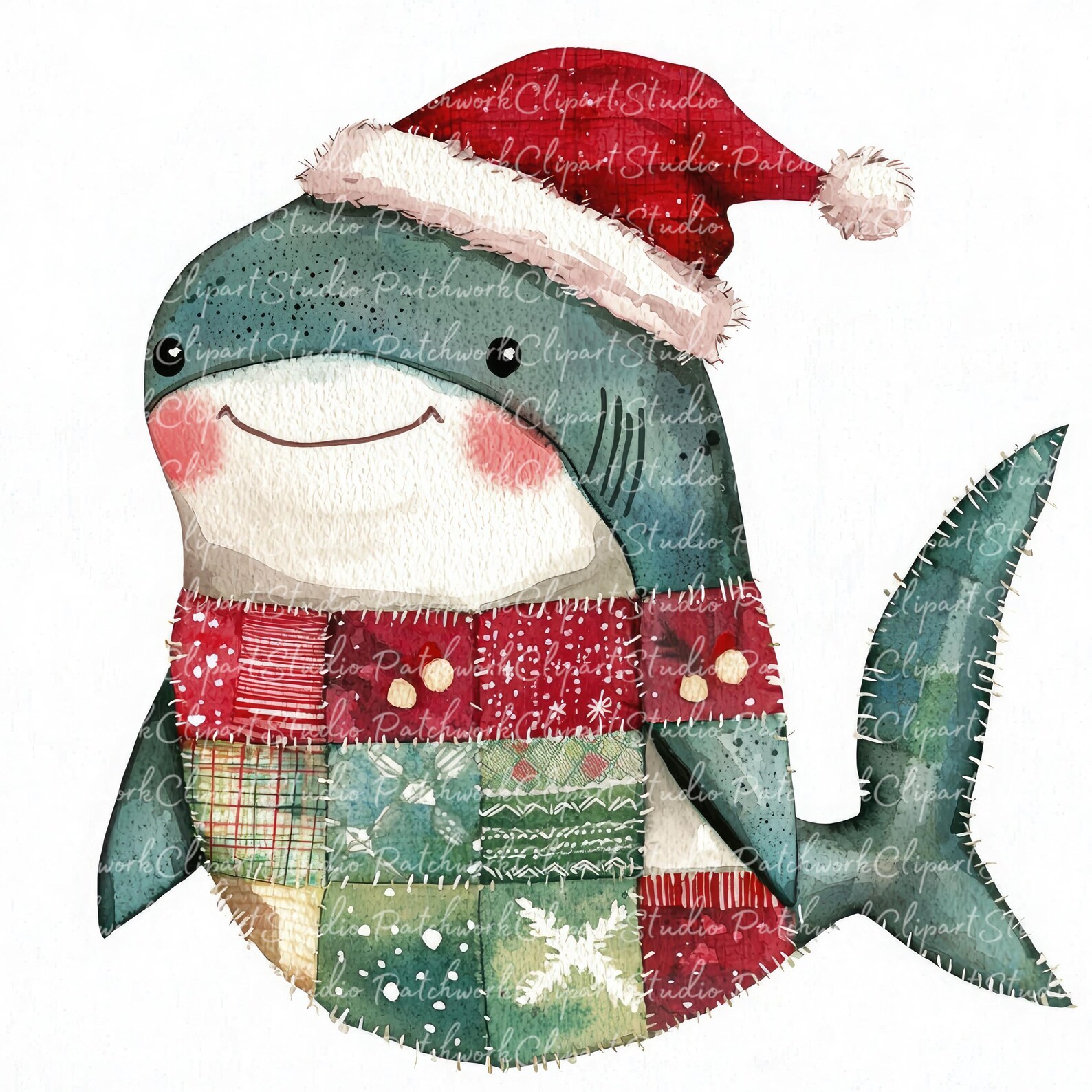10 Christmas Shark Clipart Bundle, PNG & JPG, Printable Patchwork ...