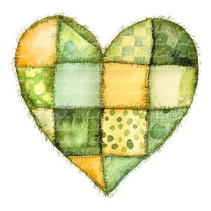 10 Green Heart Clipart Bundle, PNG & JPG, Printable Patchwork ...
