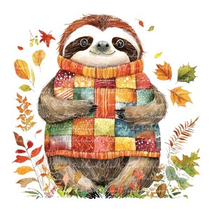 10 Autumn Sloth Clipart Bundle, PNG & JPG, Printable Patchwork, Sloth ...