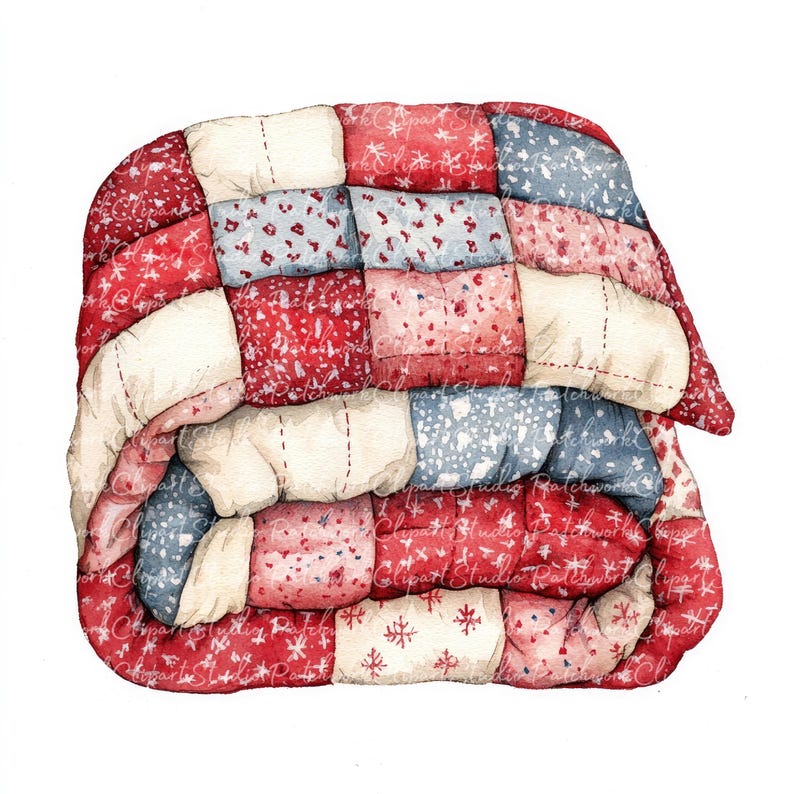 10 Quilted Red Winter Blanket Clipart Bundle, PNG & JPG, Printable ...