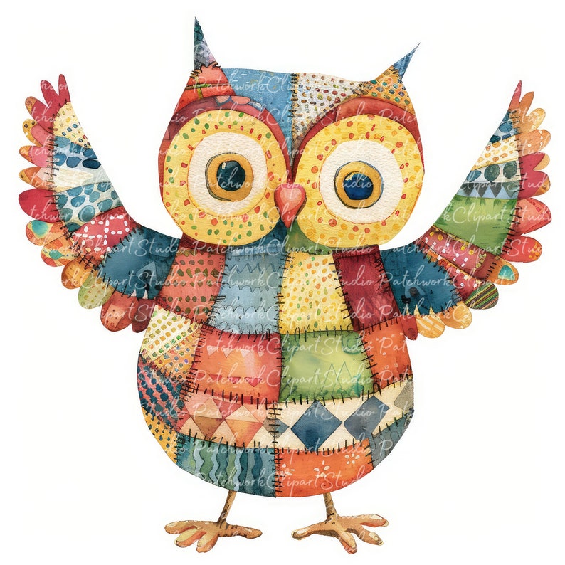 10 Owl Clipart Bundle, PNG & JPG, Printable Patchwork Owls ...