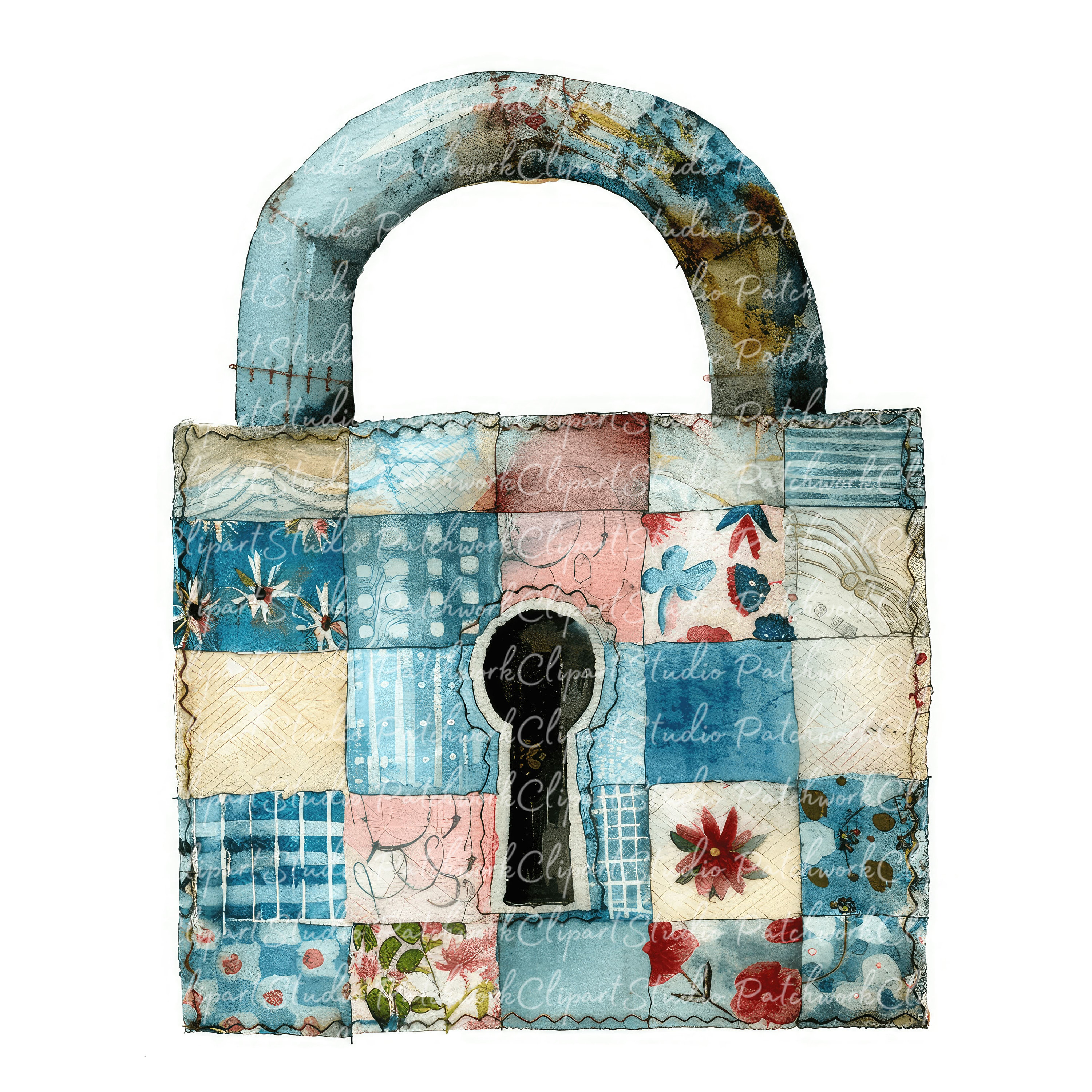 10 Locks Clipart Bundle, PNG & JPG, Printable Patchwork Lock ...
