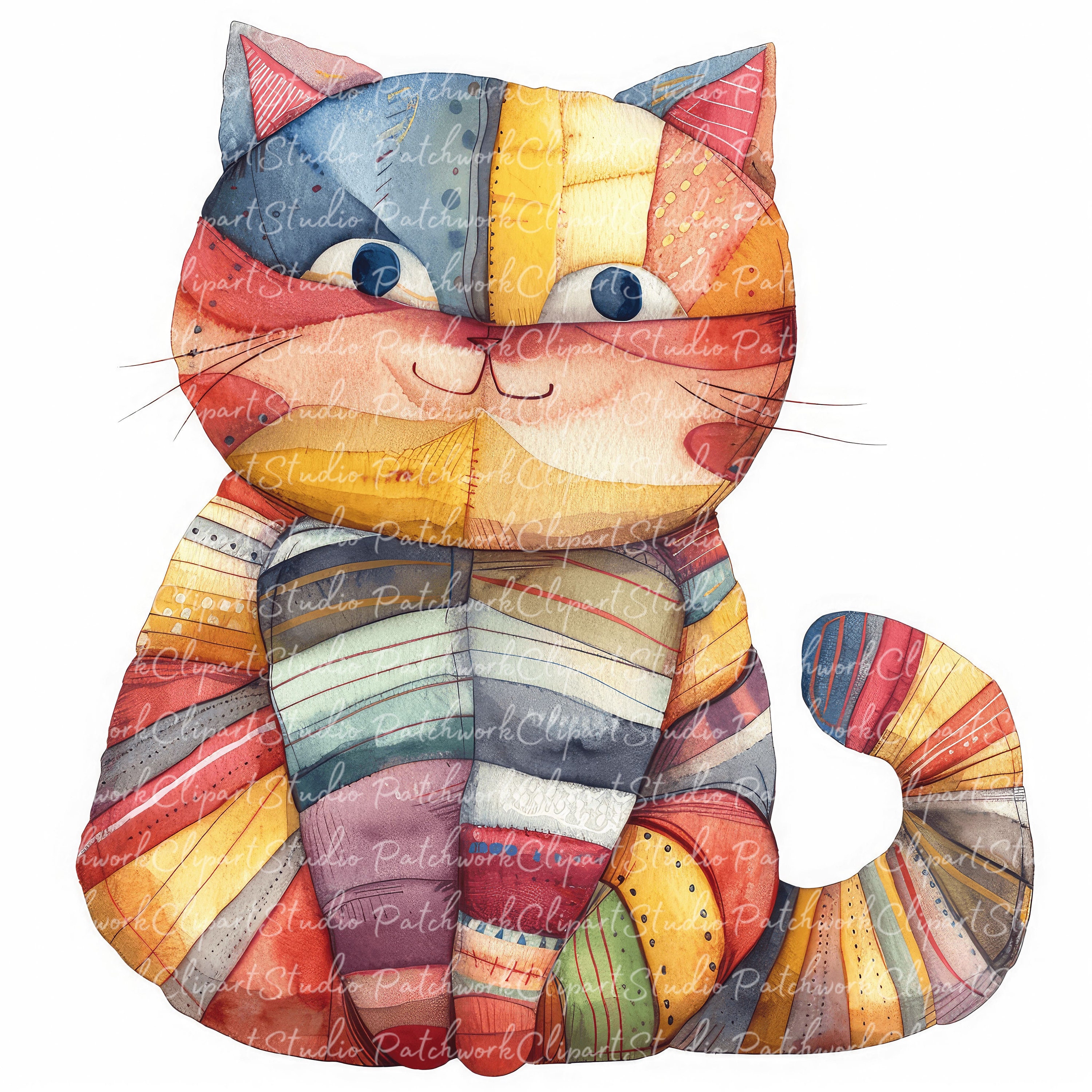 10 Cats Clipart Bundle, PNG & JPG, Printable Patchwork Cat ...