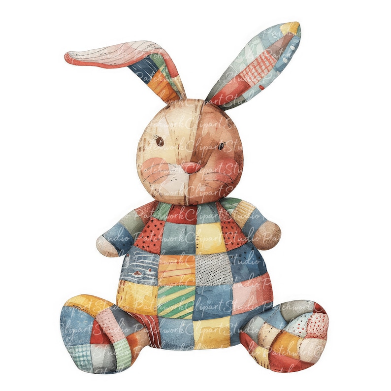 10 Rabbits Clipart Bundle, PNG & JPG, Printable Patchwork Rabbit ...