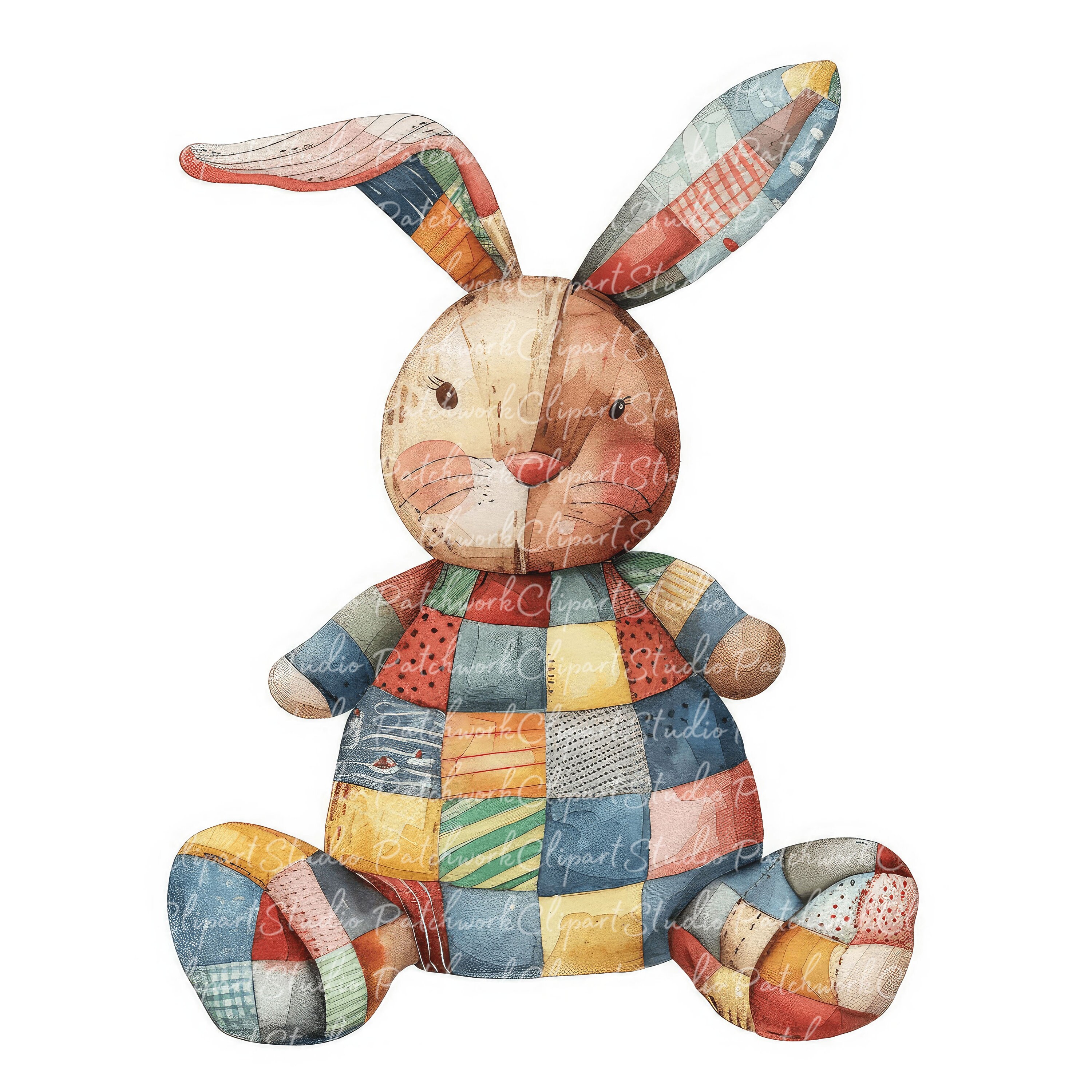 10 Rabbits Clipart Bundle, PNG & JPG, Printable Patchwork Rabbit ...