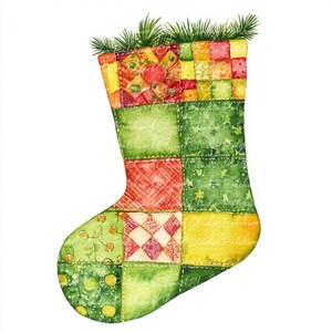 10 Christmas Stocking Clipart Bundle, PNG & JPG, Printable Patchwork ...