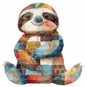 10 Sloths Clipart Bundle, PNG & JPG, Printable Patchwork Sloth ...