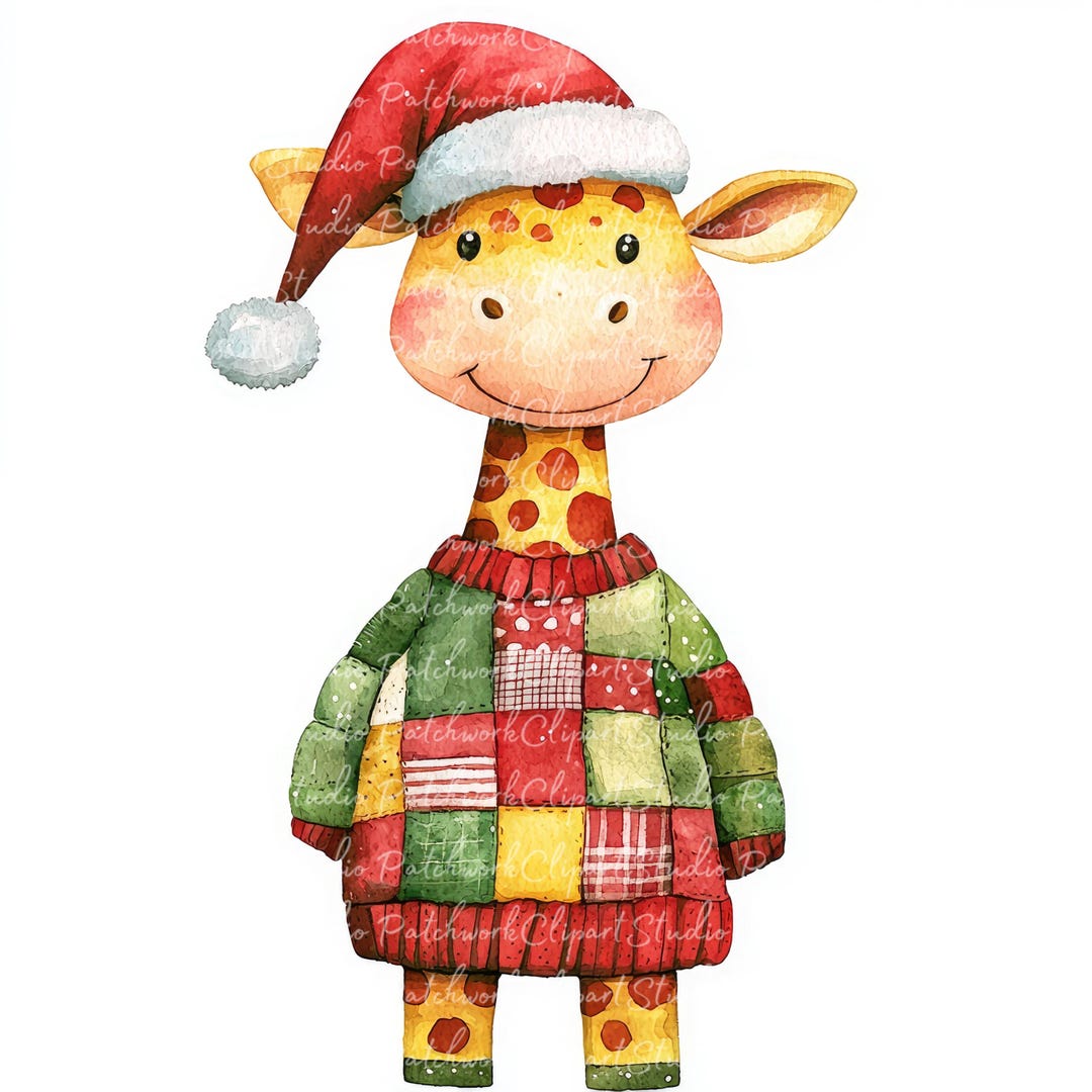 10 Christmas Giraffe Clipart Bundle, PNG & JPG, Printable Patchwork ...