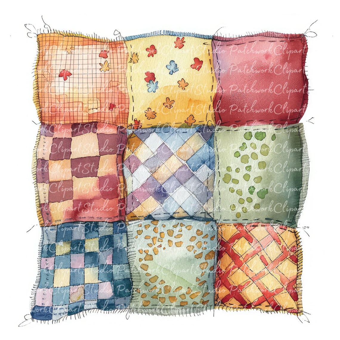 10 Pillows Clipart Bundle, PNG & JPG, Printable Patchwork Pillow ...