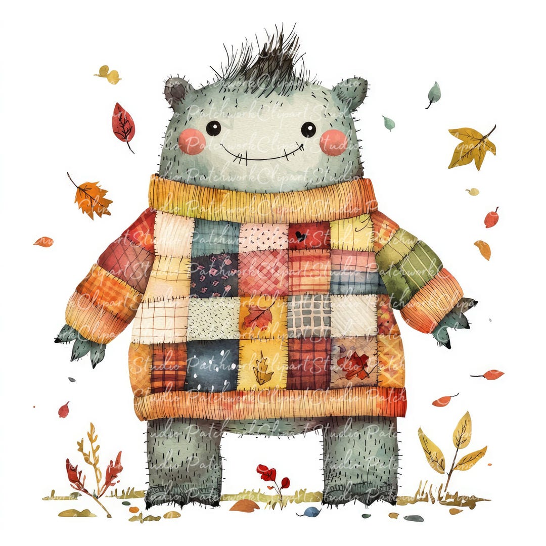 10 Autumn Monster Clipart Bundle, JPG & PNG, Printable Patchwork ...