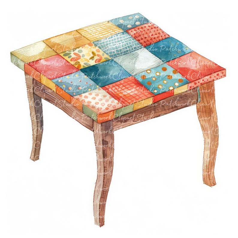 10 Tables Clipart Bundle, PNG & JPG, Printable Patchwork Table ...