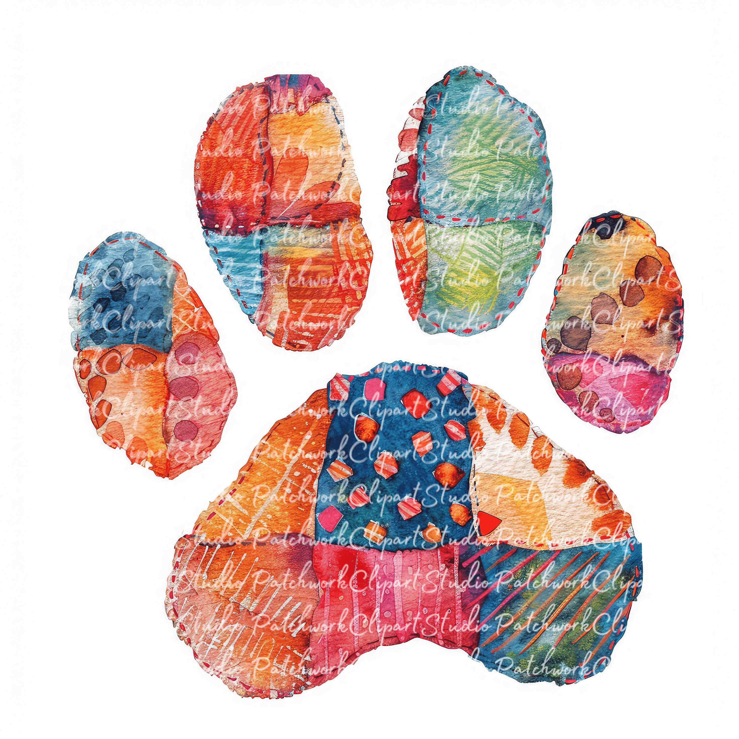 10 Paw Prints Clipart Bundle, PNG & JPG, Printable Patchwork Paws ...