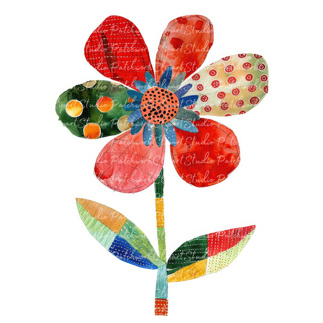 10 Red Flower Clipart Bundle, PNG & JPG, Printable Patchwork Red ...